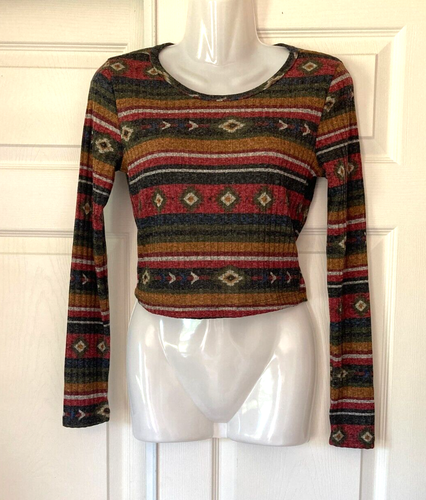 Cle Luv Womens/Juniors Crop Top Long Sleeve Fall Tribal Print Size M ...