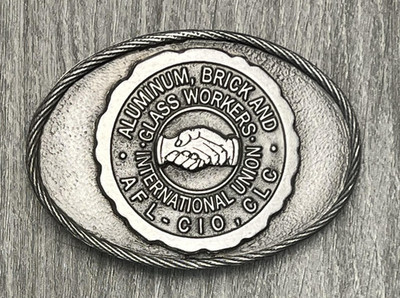 Vintage Aluminum Brick Glass Workers Union Belt Buckle Silver Tone ...