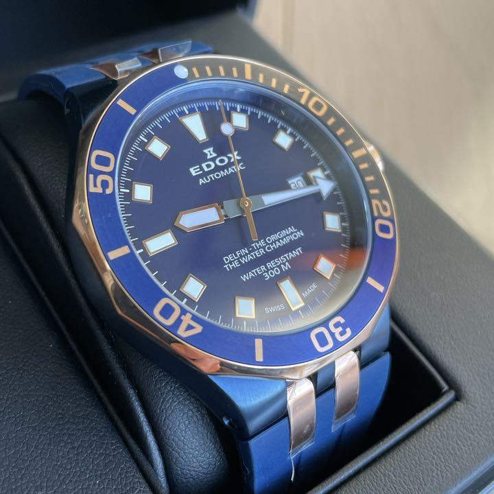 Edox Delfin Diver Automatic Watch 43mm Sapphire Blue 300m Swiss ...