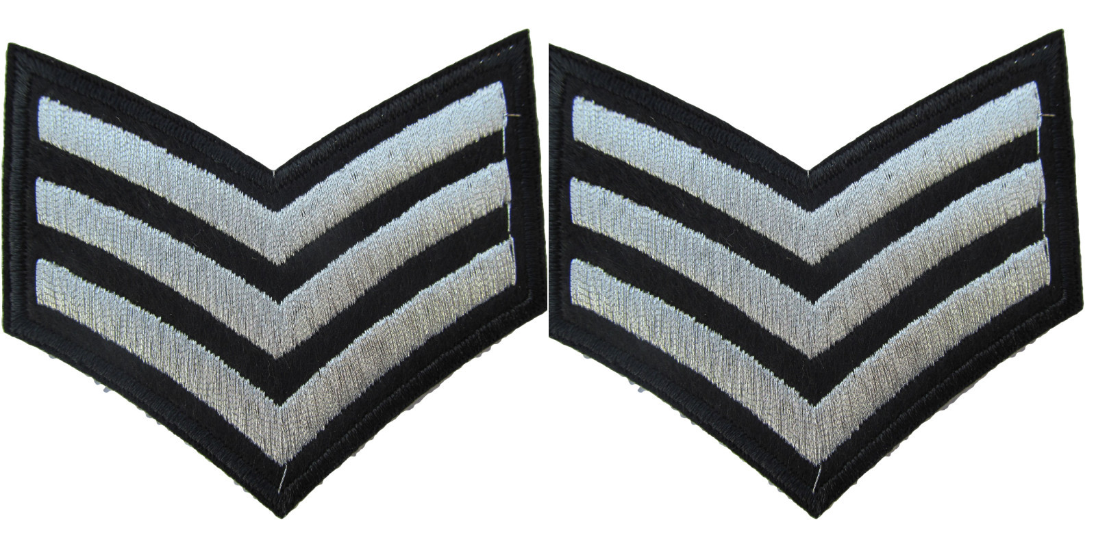 2x FASHION T-SHIRT SILVER ARMY SARGE SERGEANT STRIPES IRON SEW ON PATCH ...