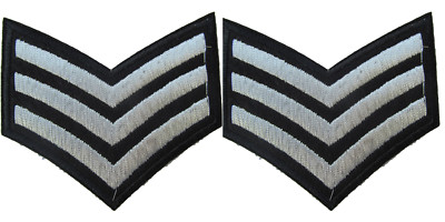 2x FASHION T-SHIRT SILVER ARMY SARGE SERGEANT STRIPES IRON SEW ON PATCH ...