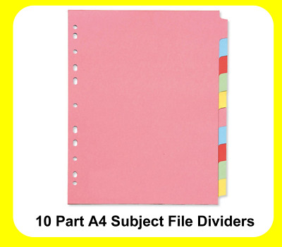 A4 Subject File Filing Dividers 10 Part Coloured Multi Punched - 295179 ...