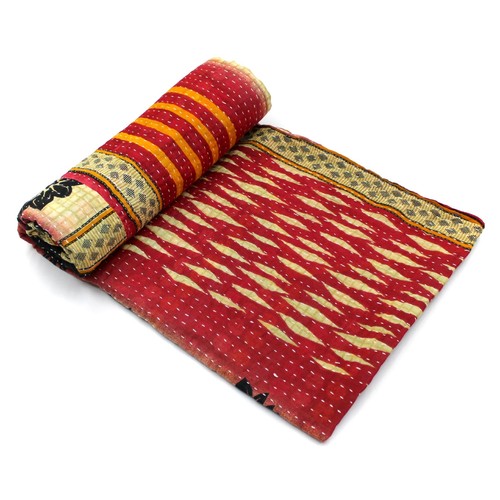 Vintage Quilt Indian Handmade Organic Cotton Counterpane Blanket Throw ...