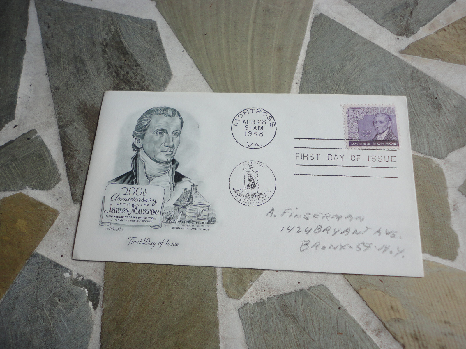 1958 200th Anniversary James Monroe First Day Issue Envelope Stamps ...