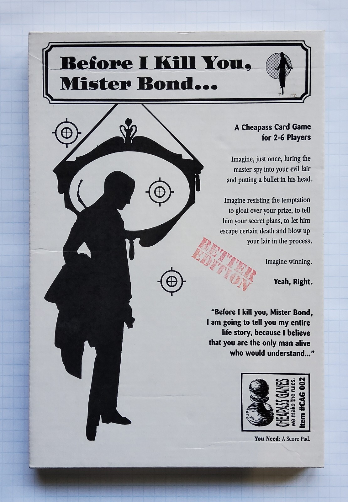 BEFORE I KILL YOU, MISTER BOND Better Edition Box Cheapass Games | eBay