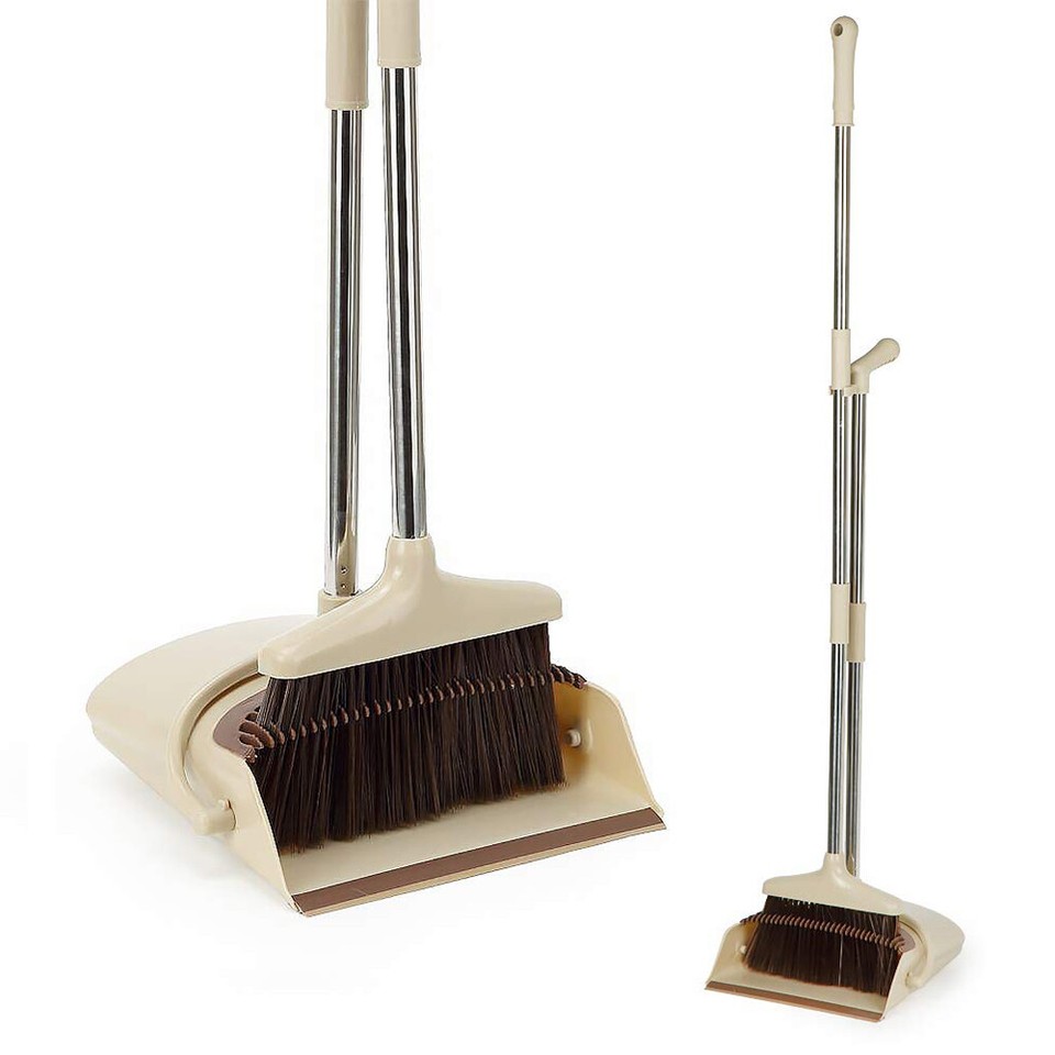 Foldable Broom and Dustpan Sweep Clean Set Dust Pan Broom Upright w ...