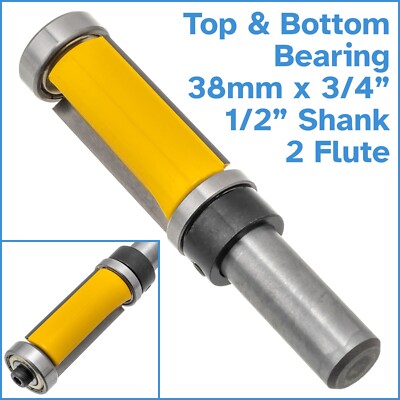 38mm x 3/4" 2 Flute Top & Bottom Bearing Flush Trim Router Bit 1/2 ...