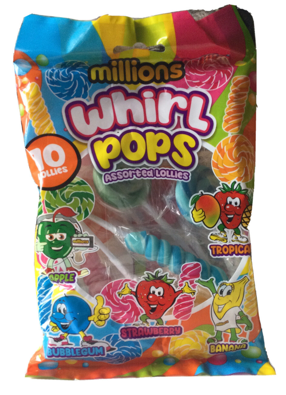 Millions Mini Whirl Pops ~ 10 Lollipops ~ 5 assorted flavours ...