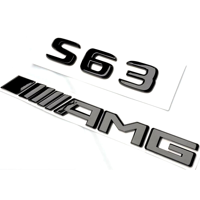 Gloss Black Red Letters S63 AMG V8 BITURBO Badges Emblems for Mercedes ...