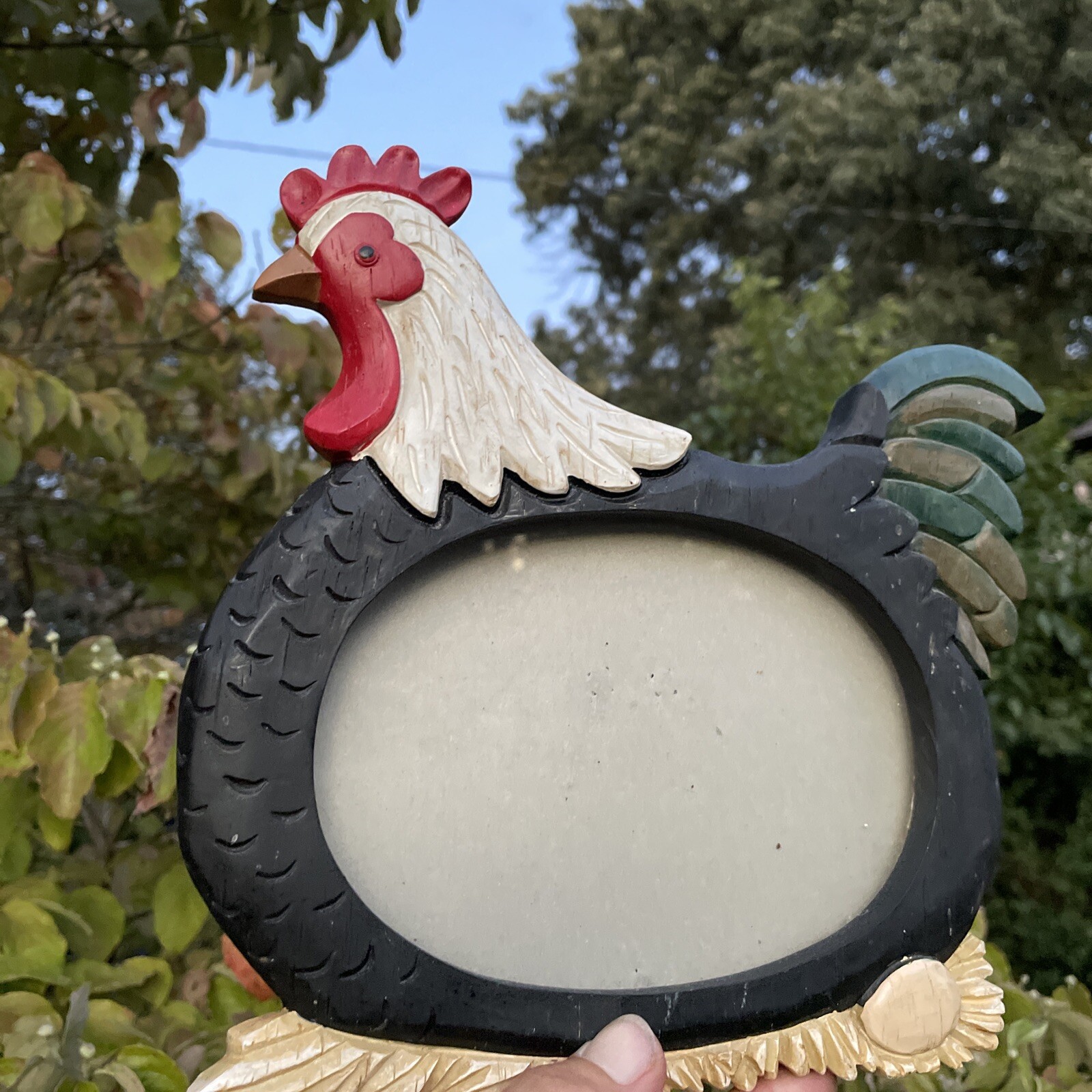 Vintage UNIQUE Red Shed Chicken Hen on Nest Barred Rock Picture Frame ...