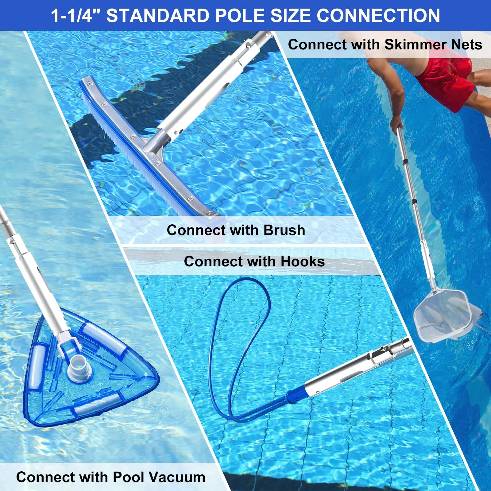 Pool Pole - 15FT Telescopic Extendable Swimming with 4-15FT Aluminium ...
