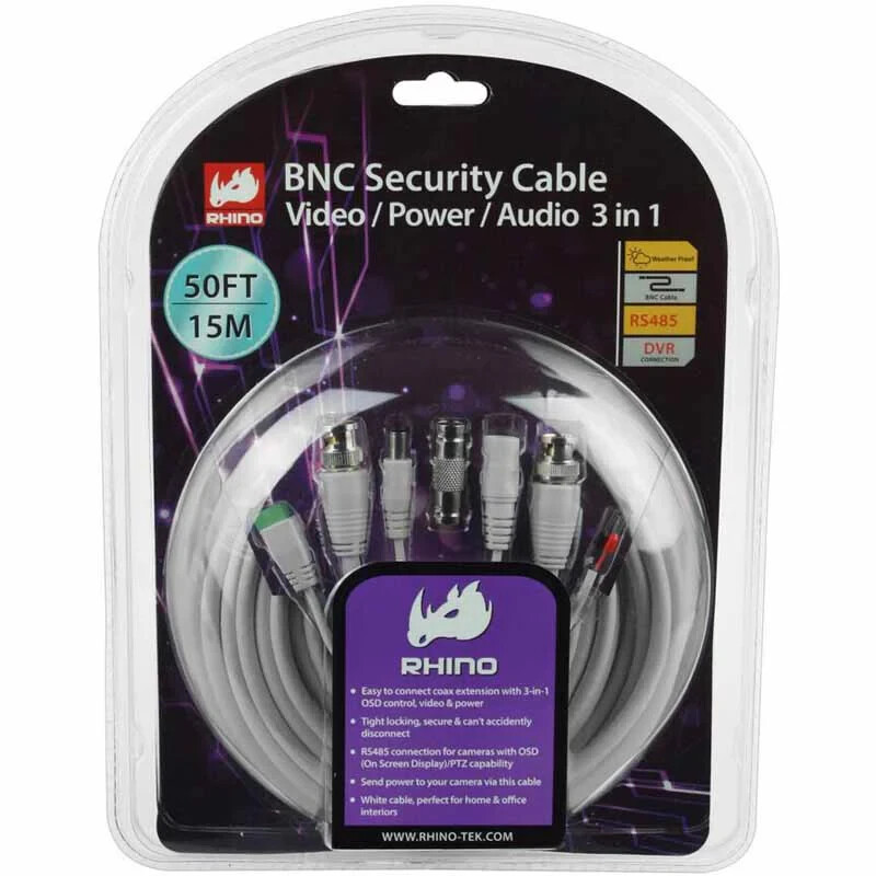 Rhino Tek 50FT BNC Security Cable, 3 in 1: Video / Power / Audio - RHC ...