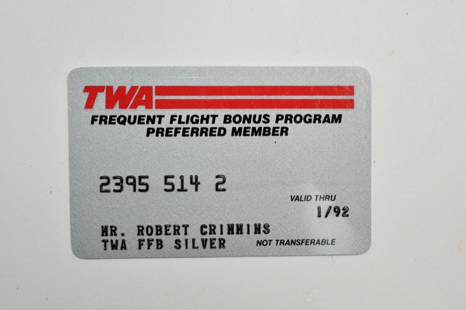 VINTAGE TWA AIRLINES FREQUENT FLIGHT BONUS PROGRAM PLASTIC MEMBER CARD ...