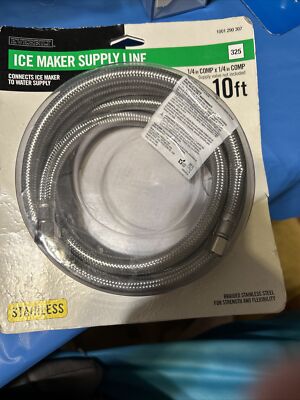 (1) NEW Everbilt 1/4 in. COMP x 10 ft. Stainless Steel Ice Maker Supply ...