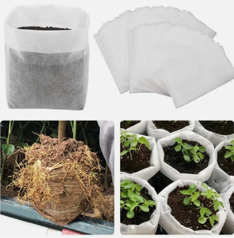 100x Biodegradable Non-woven Nursery Bag Pot Plant Grow Bags Fabric ...