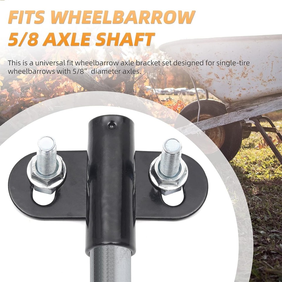 Heavy-Duty Wheelbarrow Axle 10 x 0.63” Axle+Brackets, Black,Silver | eBay