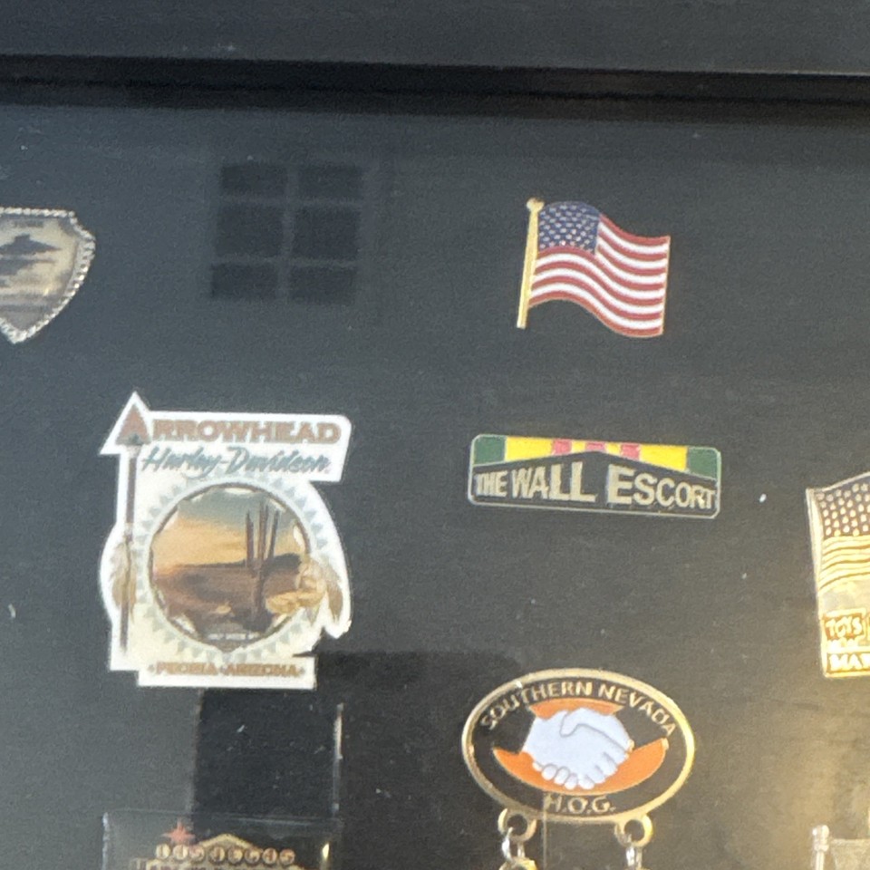 15”x12” Shadow box Motorcycle Bike Hog Riding Pins Harley Davidson Run ...