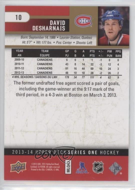 2013-14 Upper Deck UD Exclusives /100 David Desharnais #10 | eBay