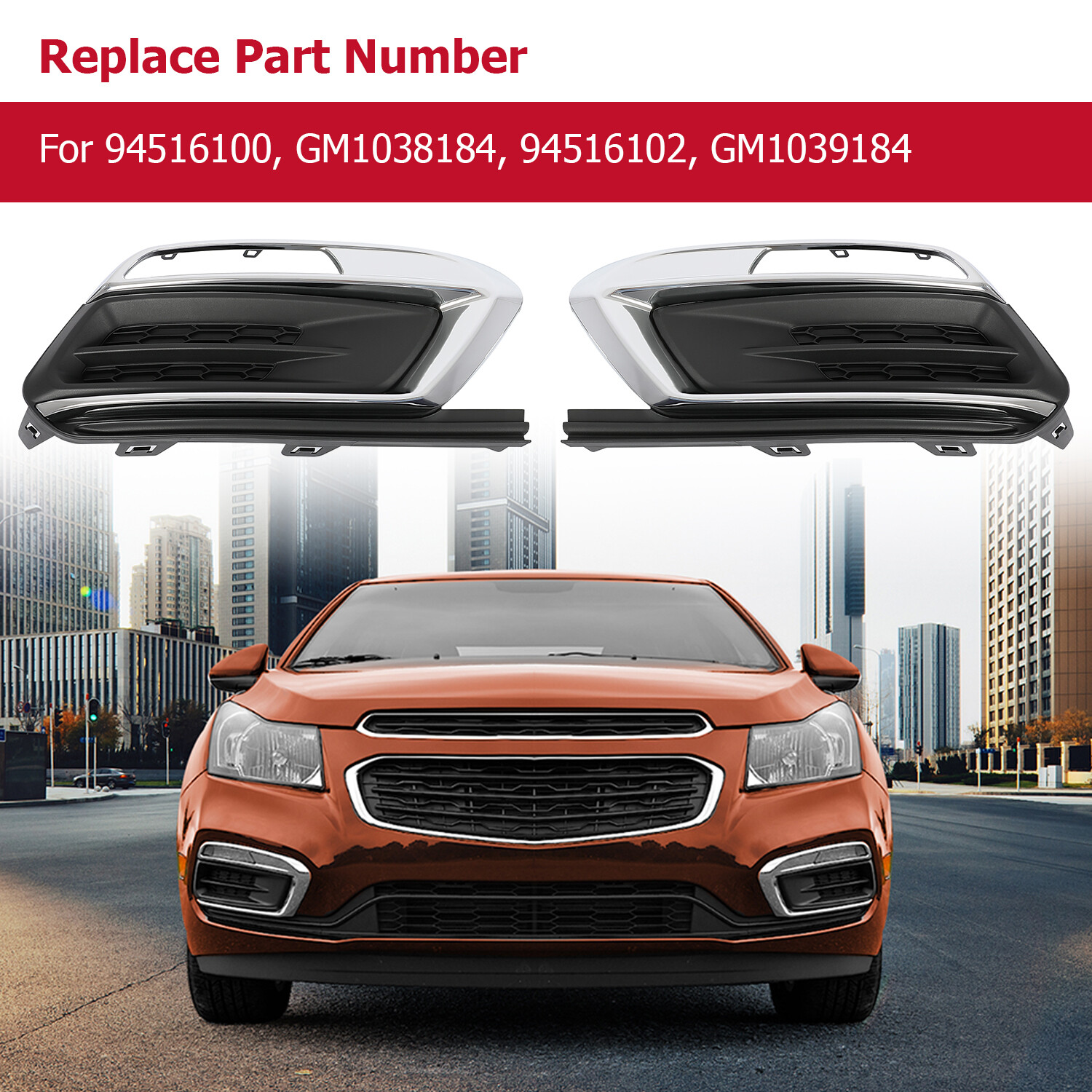 HECASA For Chevrolet Chevy Cruze 2015 2016 Fog Light Cover/Bezel Pair ...