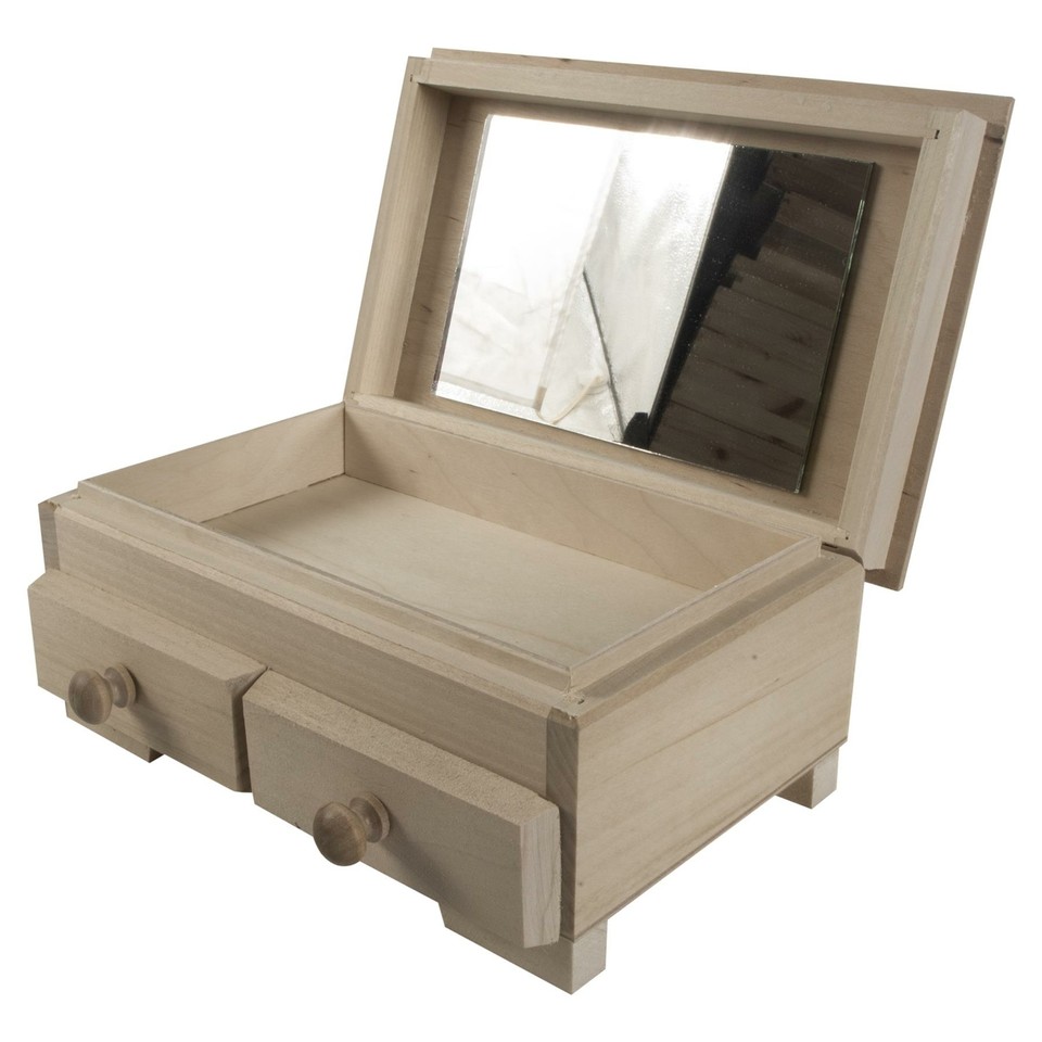 Wooden Mirrored Drawer Keepsake Trinket Jewellery Box Craft Decoupage ...