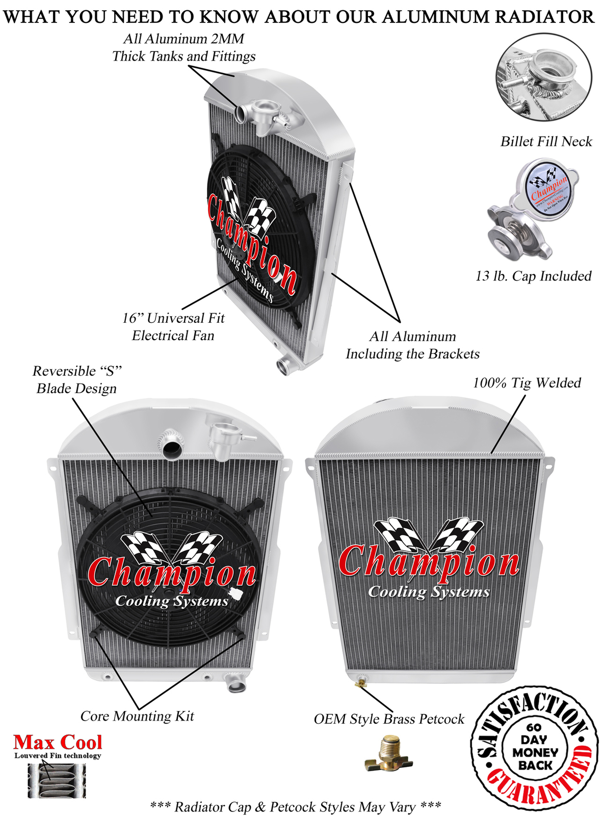 KR Champion 3 Row Radiator Chevy Config,16" Fan for 1939 Chevy Master ...