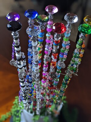 21" Beaded Garden Stakes, Sun catcher, Stainless steel rod and glass ...