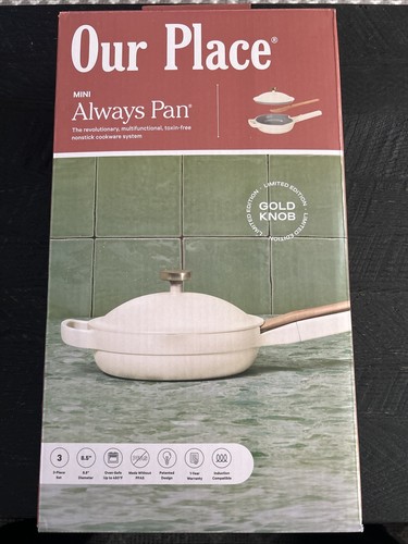 Our Place 8.5" Ceramic Nonstick Mini Always Pan- Cream with Gold Knob ...