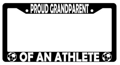 Proud Grandparent Of An Athlete (Soccer) Black Plastic License Plate ...