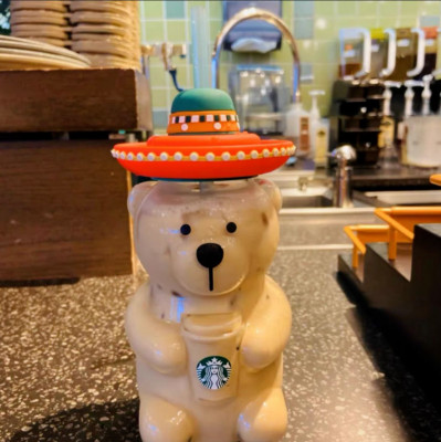 Starbucks New Lami Bear Straw Glass Cup Water Cup 500ml tumbler Limited ...