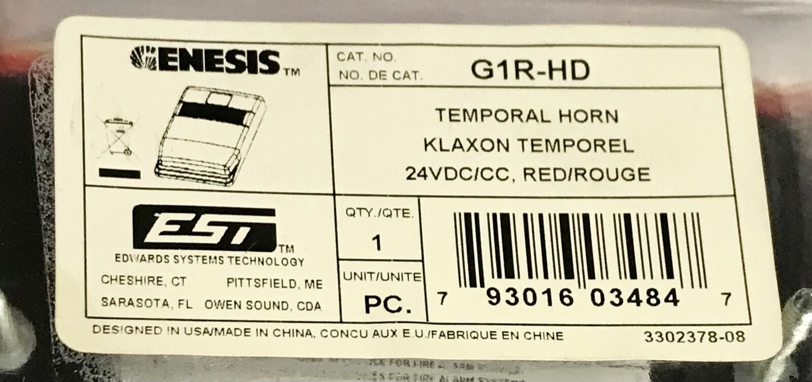 EDWARDS EST GENESIS G1R HD RED TEMPORAL HORN 24 VDC CC G1R-HD | eBay