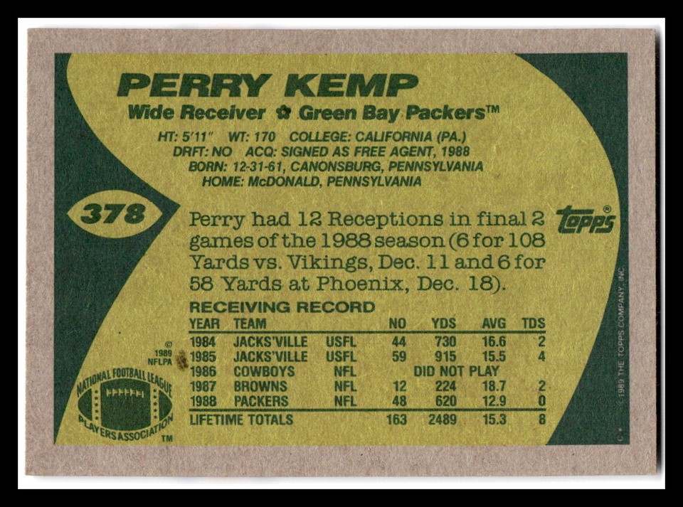 1989 Topps #378b Perry Kemp RC | eBay