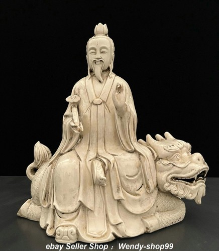 12" Old Chinese Dehua Porcelain immortal Taiyi Real Rerson Seat Lion ...