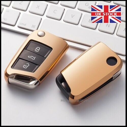 Gold Key Cover For Seat Leon Ateca Ibiza VW Golf MK7.5 Case Fob Button ...