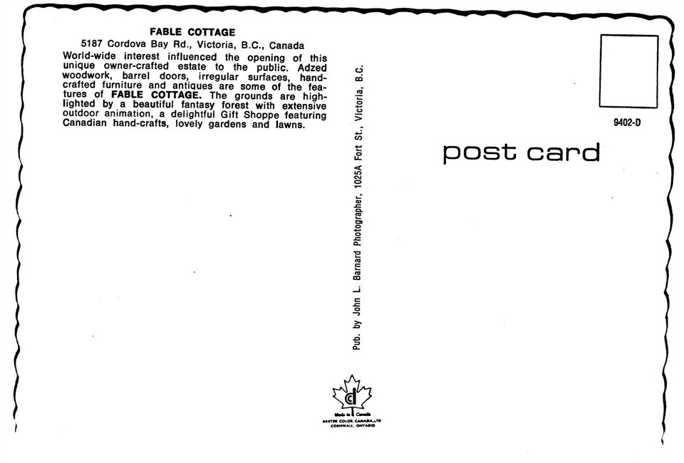 Fable Cottage Animated Dwarf's Cottage Victoria BC Vintage 4x6 Postcard ...