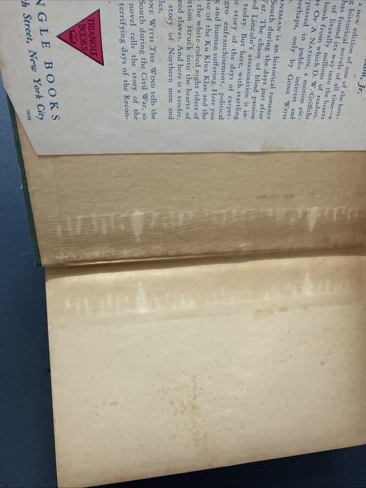 Vtg 40s 1941 The Clansman Thomas Dixon Jr Triangle Book HBDJ Birth of a ...
