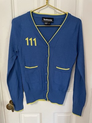 Bethesda Sweater Blue Yellow Cardigan Fallout 4 Vault 111 | eBay