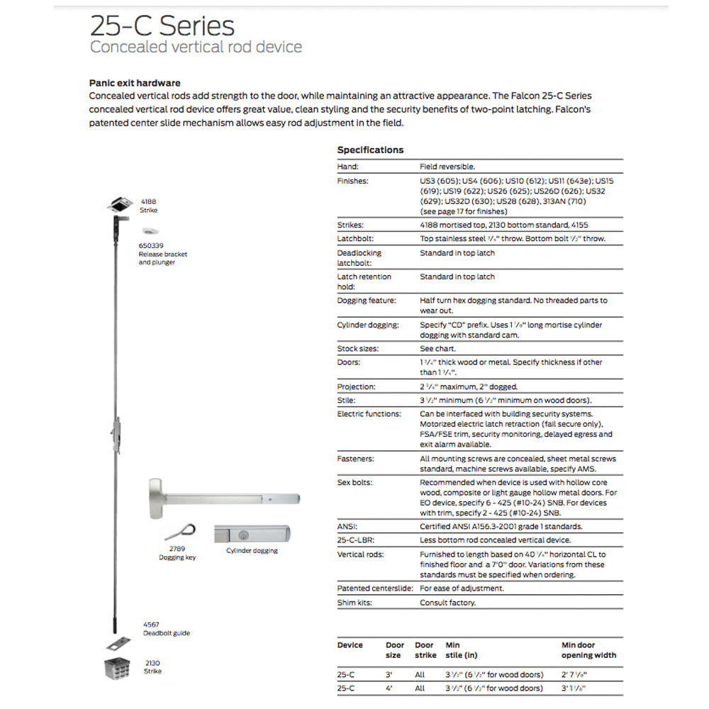 FALCON RX-25-C-EO US32D 36 LHR 4188 2130 DH=8' PB=32D 1.3/4' SS, Satin ...