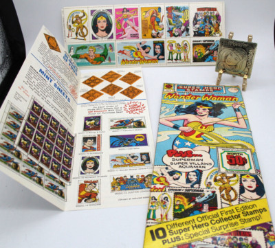 Vintage 1976 WONDER WOMAN Superhero DC Comics Stamps: 10 regular stamps ...