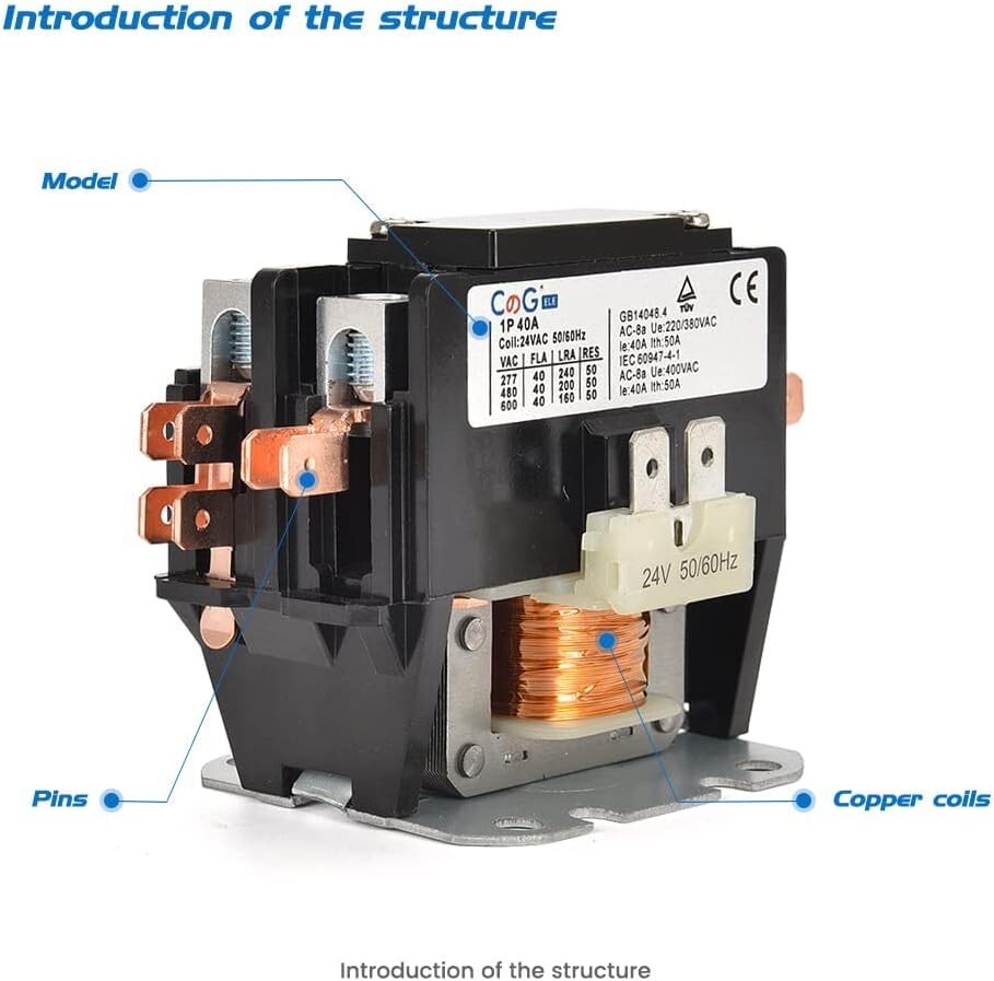 1 Pole Air Conditioner Contactor 40Amp 24VAC Coil Condenser Contactor ...