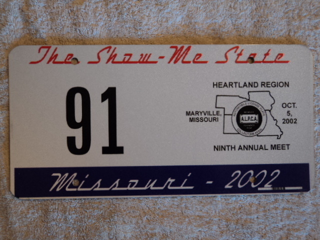 2002 MISSOURI ALPCA Convention Commemorative License Plate 91 ...