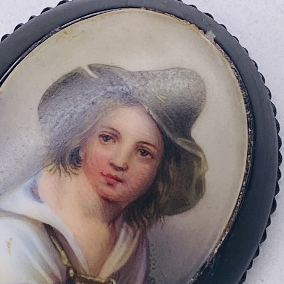 Antique Victorian Mourning Black Whitby Jet Tyrolean Boy Painted ...