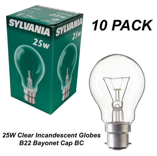 10 x 25W Clear Incandescent Light Globes Bulbs Lamps Warm White B22 ...