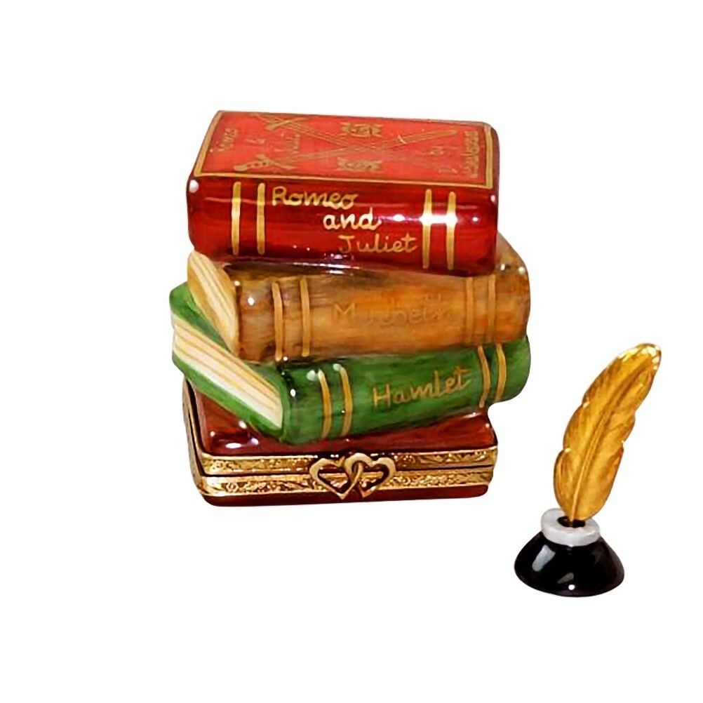 Rochard Limoges Shakespeare Stack of Books w/ Inkwell Porcelain Trinket ...
