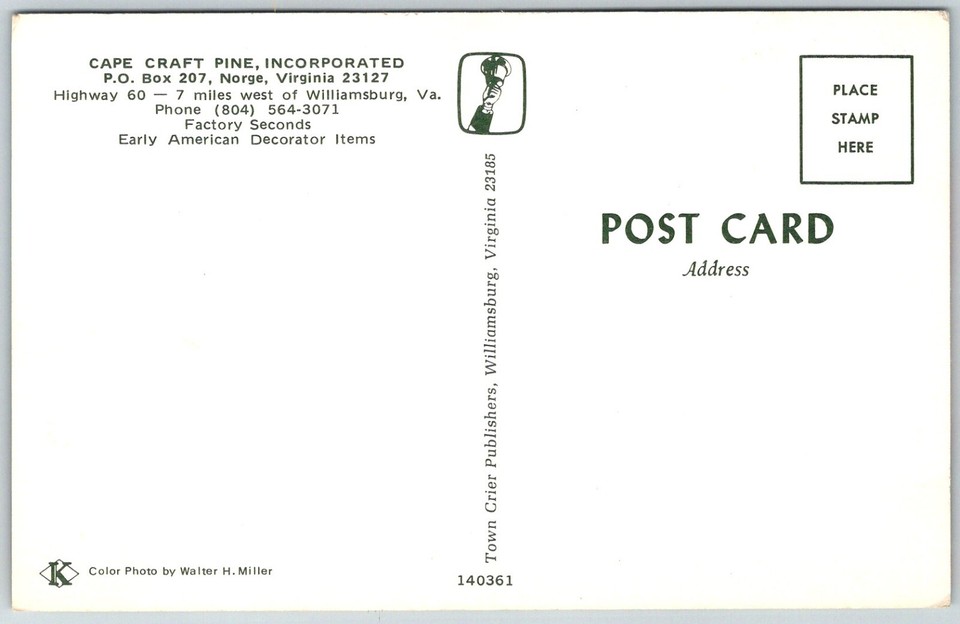 Norge Virginia 1960s Postcard Cape Craft Pine Inc Factory Shop American ...