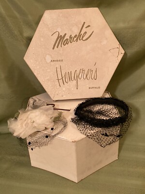 Vintage 1940’s Veiled Millinery Fascinator Hats and Hexagon Hat Box | eBay
