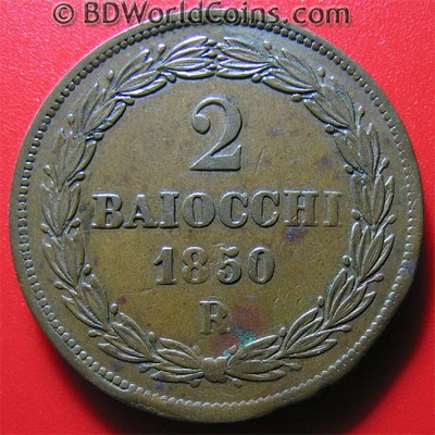 VATICAN 1850-VR 2 BAIOCCHI ROME PAPAL ITALIAN STATES COPPER COIN 19.7gr ...