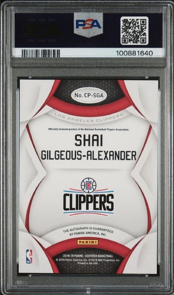 2018 Panini Certified Potential Shai Gilgeous Alexander CP-SGA Rookie ...