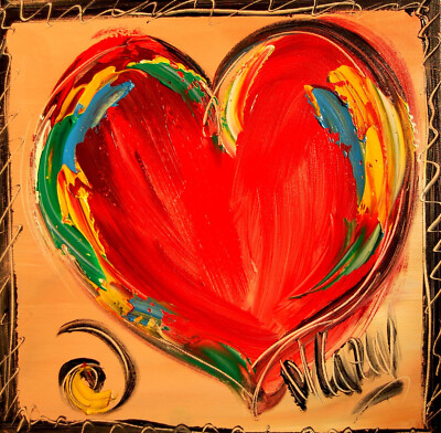 RED HEART ARTWORK Large Abstract Modern Original Oil Painting CANVAS ...