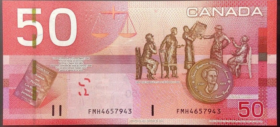 2004 CANADIAN 50 DOLLAR BILL UNCIRCULATED. $50 CANADA BANKNOTE UNC. 1 ...