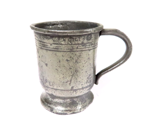 NICE 18TH CENTURY SMALL PEWTER MEASURE TANKARD MUG WITH MAKER'S MARKS ...